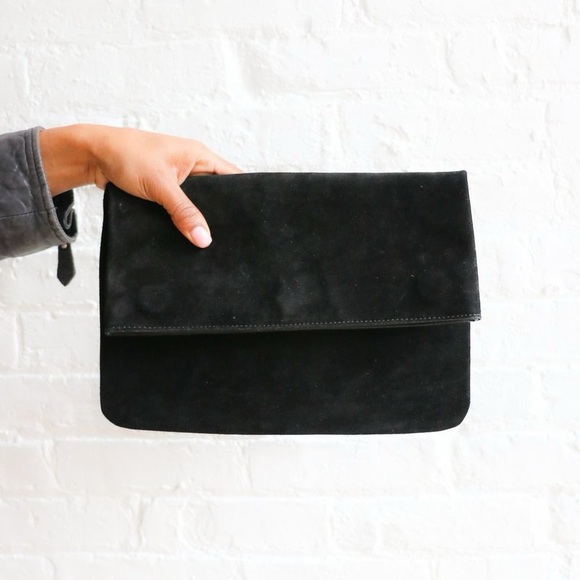 Moda Luxe | Bags | Moda Luxe Black Foldover Suede And Black Clutch ...